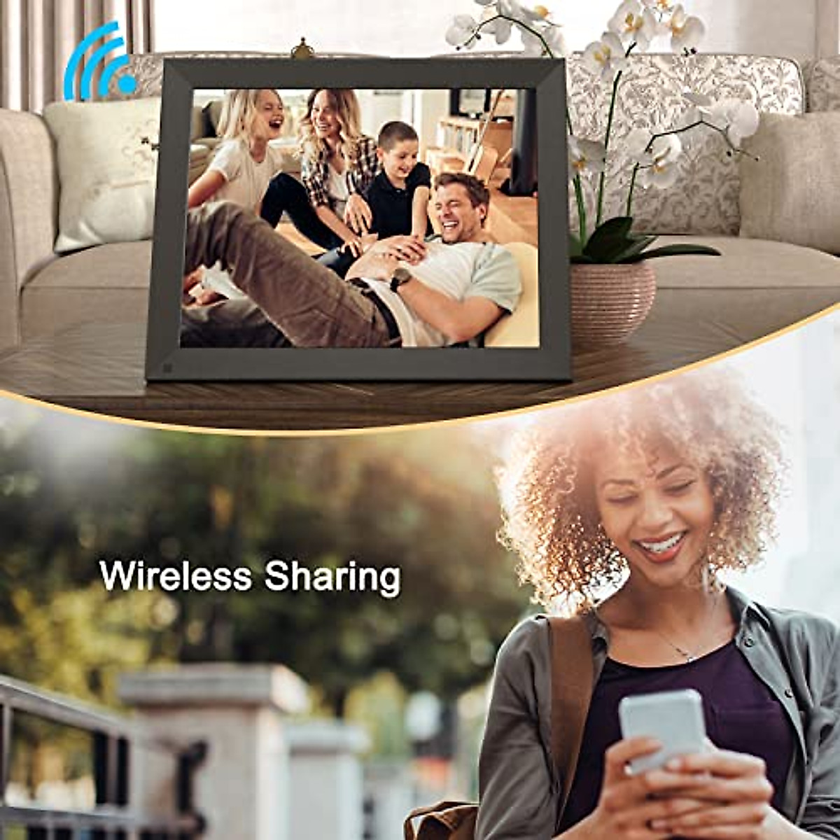 FULLJA WiFi Large Digital Photo Frame 15 inch - Smart Digital Picture Frame, 32GB, Motion Sensor, Full Function, Share Photos and Videos via App or Email, Unlimited Cloud Storage, Wall Mountable