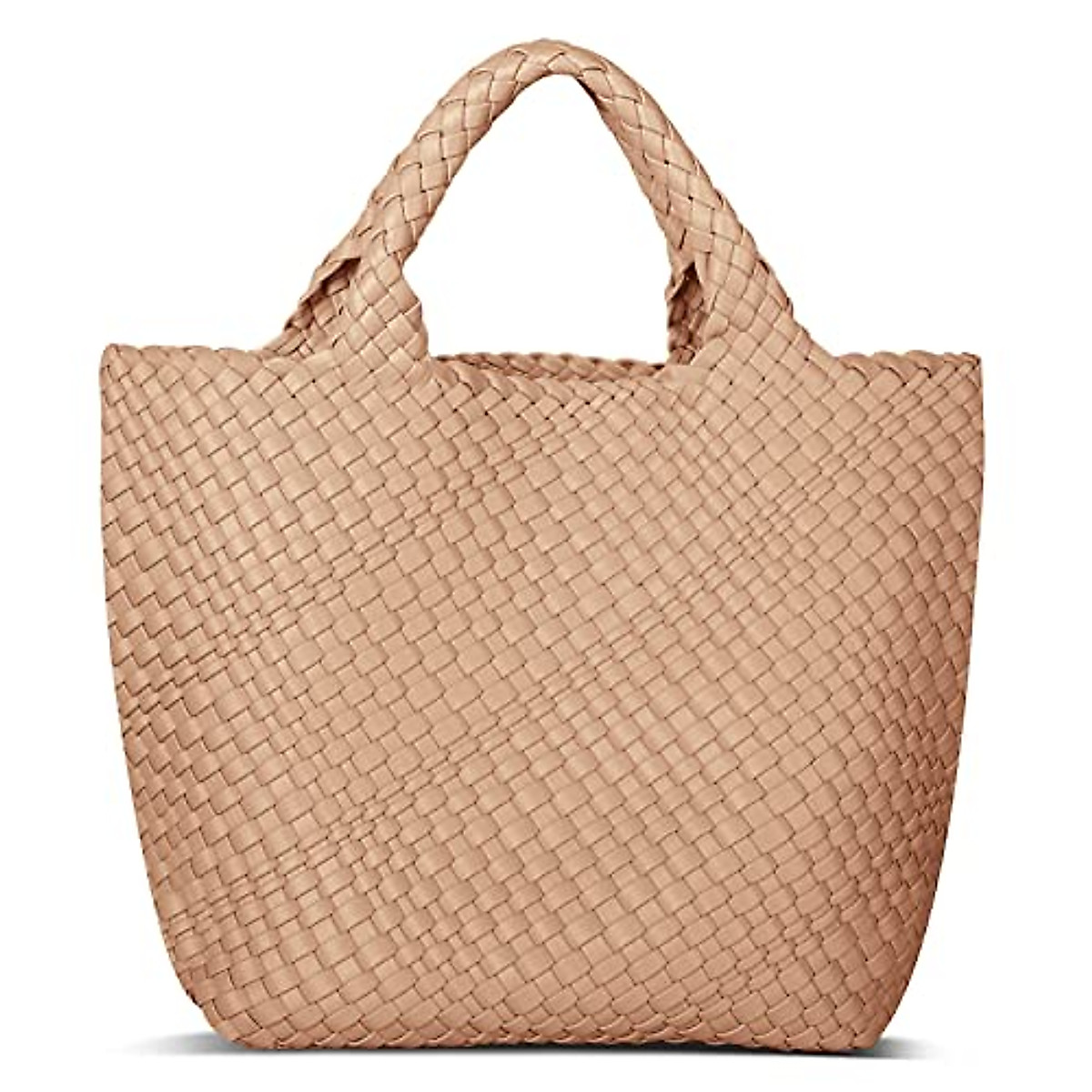 Womens Vegan Leather Woven Bag with Purse, Fashion Handmade Beach Tote Bag Top-handle Handbag