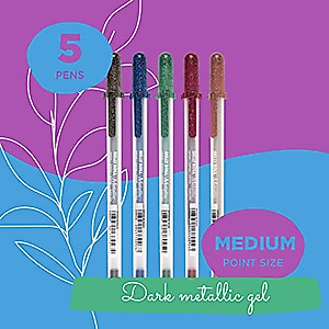 SAKURA Gelly Roll Metallic Gel Pens - Pens for Scrapbook, Journals, or Drawing - Dark Metallic Ink - Medium Line - 5 Pack