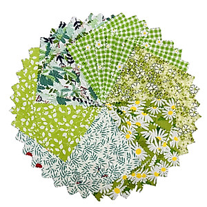 Spring Precut Fabric Squares 5x5, Green Daisy Charm Packs for Quilting 5 inch, 100% Cotton Fabric Squares for Patchworks and Sewing Crafts (42Pcs)