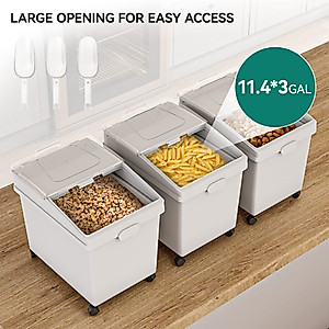 YITAHOME 40L x3(260lb )Ingredient Flour Storage Bin, Commercial 31.5 Gallons(10.5 Gal x3 Pcs) Rice Storage Containers, 750 Cups Flour Bins with Wheels,Clear Sliding Lids and Scoops, for Kitchen, White