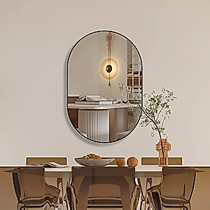 CASSILANDO Oval Mirror, 20"×30" Oval Bathroom Mirror, Metal Frame Mirror, Hang Horizontally or Vertically Unique Wall Mounted Mirror, Black Vanity Mirror for Living Room, Bathroom, Bedroom, Entryway