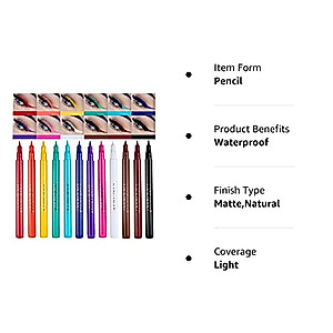 BestLand 12 Colors Matte Liquid Eyeliner Set Rainbow Colorful Neon Eyeliner Pencil Pigmented Waterproof Smudgeproof Long Lasting Gel Eye Liner Christmas Makeup Gift Kit for Women (Set E)