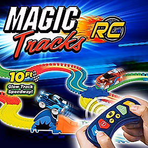 Ontel Magic Tracks RC - Remote Control Turbo Race Cars & 10 ft of Flexible, Bendable Glow in the Dark Racetrack - As Seen on TV, Color may Vary