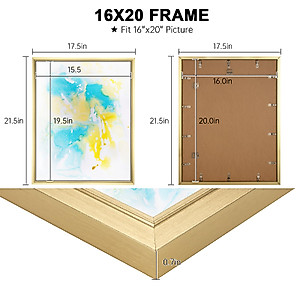 GULETHUN 16x20 Picture Frame, Gold Poster Frame, Home Decor Natural Gallery Frames, Horizontal or Vertical Format, Sturdy, Plexiglass, Large Wall Decor, for Photos, Artworks, Posters