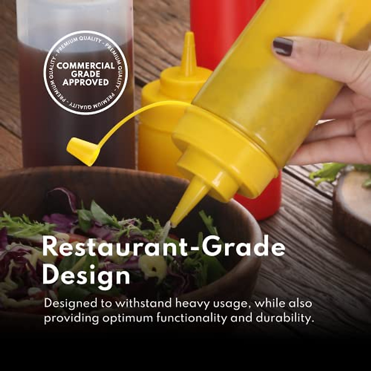 New Star Foodservice 26344 Squeeze Bottles, Plastic, Wide Mouth, 16 oz, Red, Pack of 6