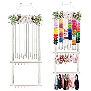 BFNAAgirl Hair Bows Holder Headband Organizer for Girls,Baby Hair Accessories Organizer Hair Clips Hanger Storage with Hooks, Wall Hanging Decor for Nursery Room (JS95*38CM, SF6-JS-White)
