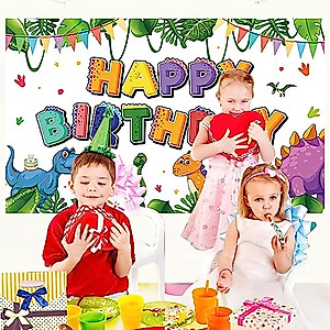 JOPARY Dinosaur Backdrop Happy Birthday Photography Background 73'' x 43'' Dinosaur Wall Banner for Kids Party Decorations and Baby Showers