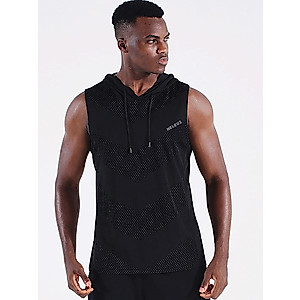 NELEUS Men's Workout Tank Tops Sleeveless Running Shirts with Hoodie,5098,3 Pack,Black/Grey/Red,L