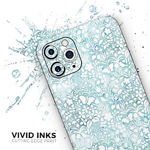 Design Skinz White Butterflies and Flowers on Light Blue - DesignSkinz Protective Vinyl Decal Wrap Skin Cover Compatible with The Apple iPhone 11 Pro (Full-Body, Screen Trim & Back Glass Skin)