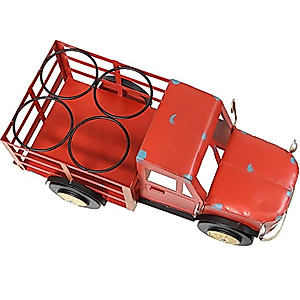 Sunnydaze Rustic Red Truck Sheet Iron Countertop Wine Rack - Holder Stores 4 Wine or Liquor Bottles