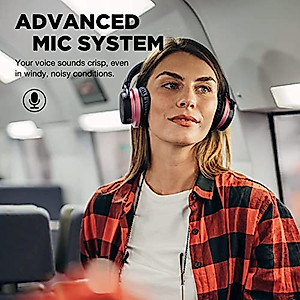 PurelySound E7 Active Noise Cancelling Headphones, Wireless Over Ear Bluetooth Headphones, 20H Playtime, Rich Deep Bass, Comfortable Memory Foam Ear Cups for Travel, Home Office -Pink