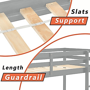 Ochangqi Kids Bunk Bed Twin Over Twin with Stairs and Rails for Kids Toddler Girls Boys,Pine Wood,Easy Assemble, Convertible to Low Profile Loft Bed (Grey)