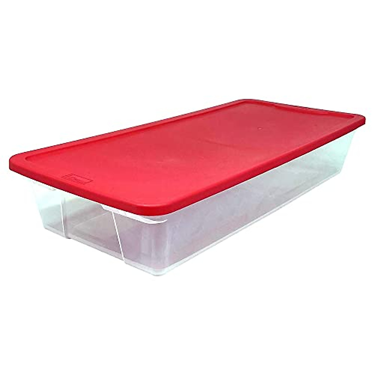 Homz 3421CLRDDC.02 Large 41 Quart Clear Plastic Under Bed Stackable Holiday Storage Container with Red Snap Lock Lid, 2 Pack