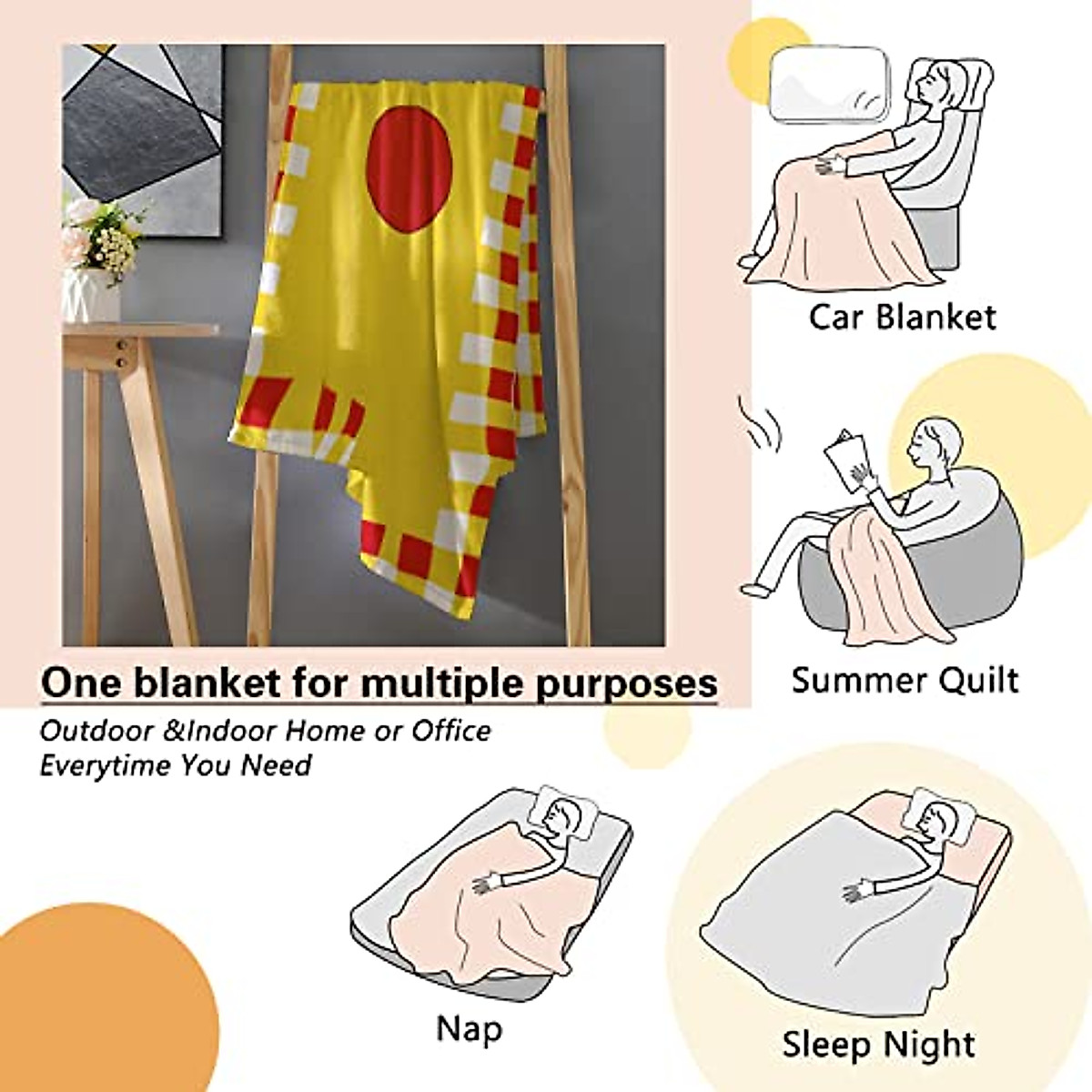 Yellow Cartoon Eyes Throw Blanket 50x60inch Pika Flannel Blanket for Couch Bedroom Sofa Office Outdoor Commemorate Design for Japanese Anime Fans