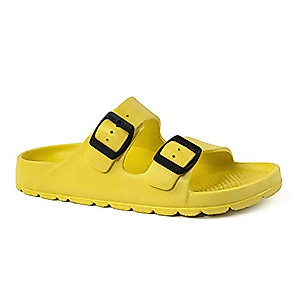Luffymomo Womens Adjustable Slip on Eva Double Buckle Slides(7 M US Yellow)