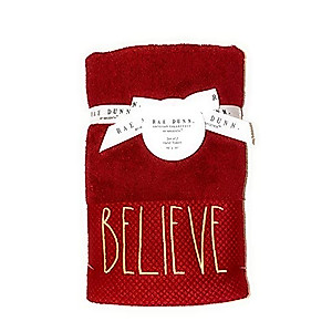 Rae Dunn Set of 2 Embroidered Believe Red Hand Towels for Christmas Bathroom Decor, Christmas Hand Towels, Christmas Decorations