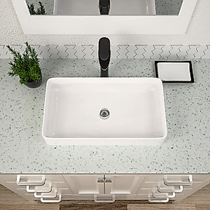 Vessel Sink Rectangular, Dcolora 24"x14" White Vessel Sink Ceramic Porcelain Rectangle Bathroom Vessel Sink Above Counter Vanity Sink Basin