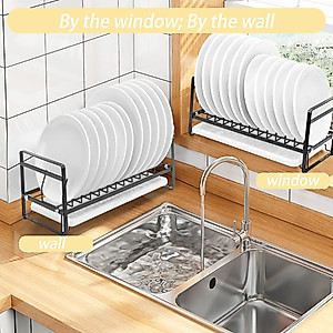 E-ROOM TREND Dish Rack with Drainboard for Kitchen Black 2 Pack Plate and Utensil Holder Detachable Dish Drainer Drying Rack Metal for Kitchen Countertop Cabinet 10 Plates to Hold (DR346B)