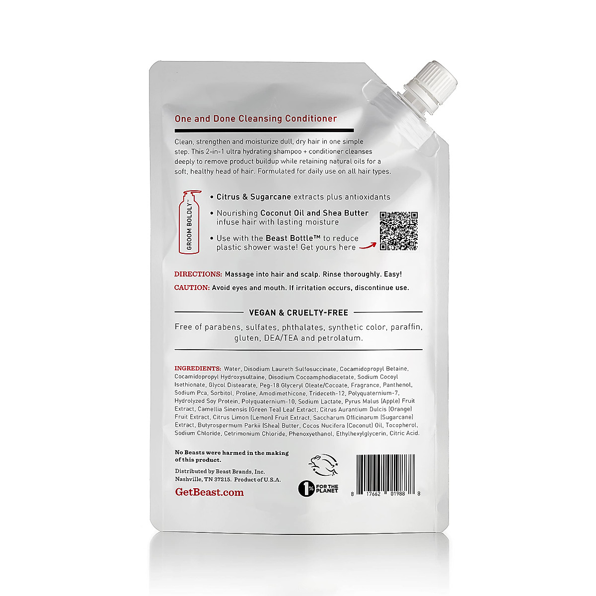 Beast 2 in 1 Moisturizing Shampoo and Conditioner for Cleansing and Hydrating with Coconut Oil, Shea Butter, & Vitamin E for Men and Women