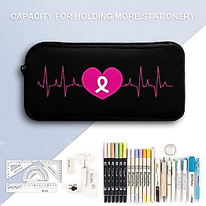 Pink Ribbon Breast Cancer Awareness Teen Adult Pencil Case Large Capacity Pen Pencil Bag Durable Storage Pouch