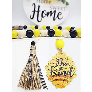 Wood Bead Garland with Tassel, Welcome Sign for Front Door, 2pcs