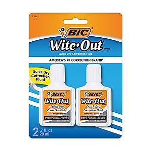 Bic Wite-Out Quick Dry Correction Fluid - 2 pack - white color writeout - white-out