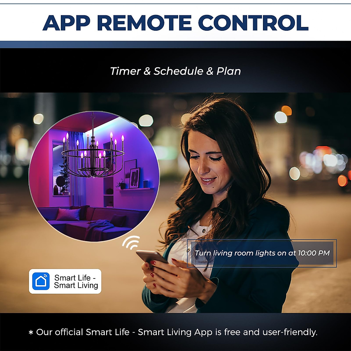 Lightinginside Smart Candelabra LED Bulbs 60 Watt Equivalent, 500LM 6W, E12 LED Bulb Compatible with Alexa/Google Assistant/Smart Life, RGBCW Candle, No Hub Required, 2.4G WiFi Only, ETL Listed, 4PCS