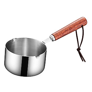Leefasy 304 Stainless Steel Mini Soup Pot with Wooden Handle Breakfast Pot Milk Pan Small Saucepan for Making Sauces Reheating Soup Heating Milk, 250ml
