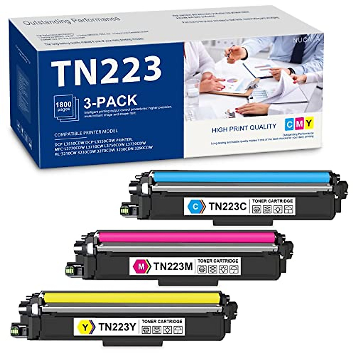 BERY TN223C TN223M TN223Y Toner Cartridge Compatible Replacement for Brother TN227 TN223 TN-223 MFC-L3770CDW L3710CW HL-3210CW 3230CDW 3270CDW DCP-L3510CDW L3550CDW Printer Toner (3-Pack, 1C+1M+1Y)