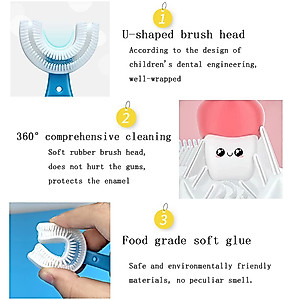 Winover 2 Pcs Kids U-Shaped Toothbrush, Food Grade Soft Silicone Brush Head, Does not Hurt The Gums, 360° Oral Cleaning Design (Age 2-6)