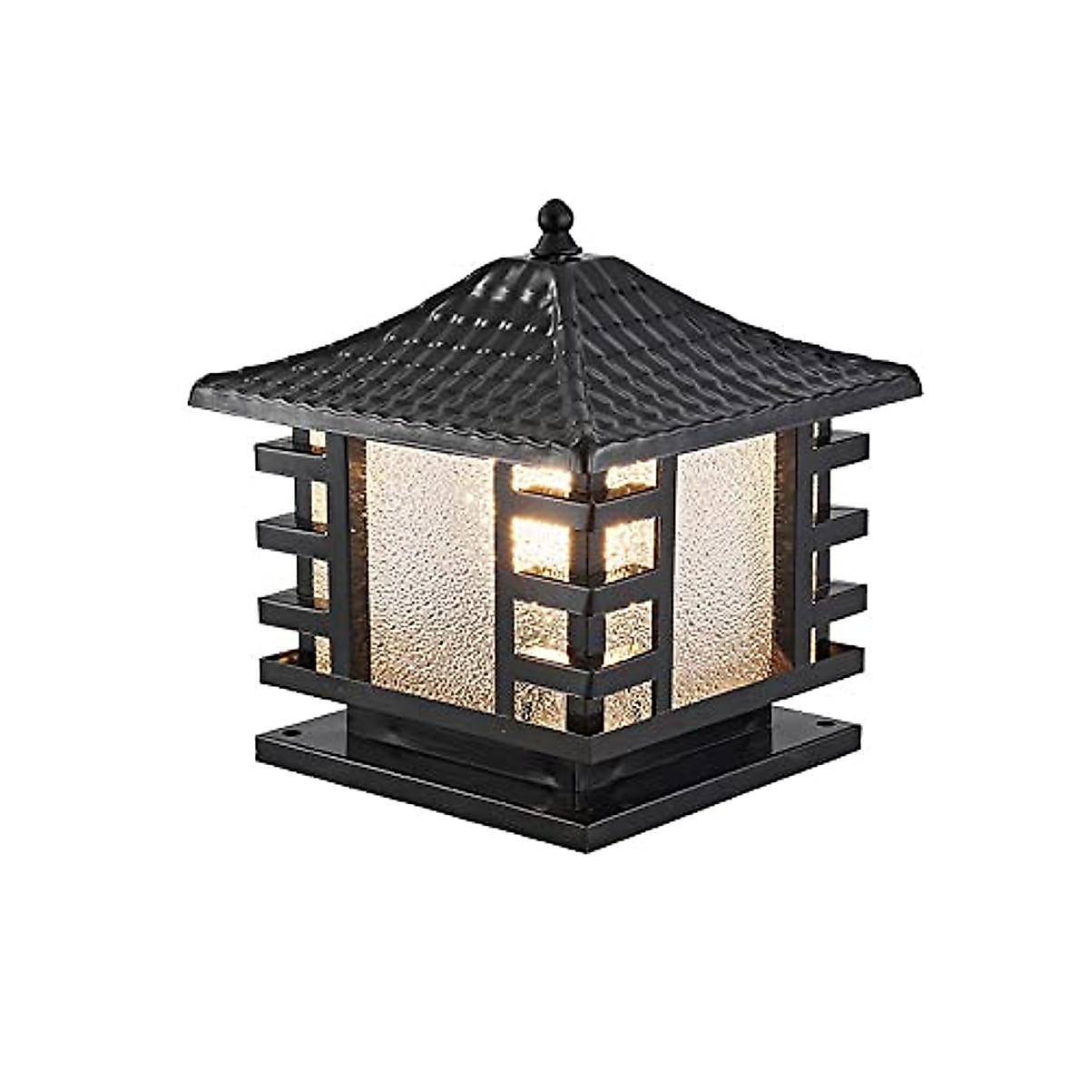 JSBDPHW Creative House Shape Metal Column Light Outdoor Waterproof Post Light LED Warm Light Pillar Lamp Glass Lampshade Garden Gate Fence Pedestal Light