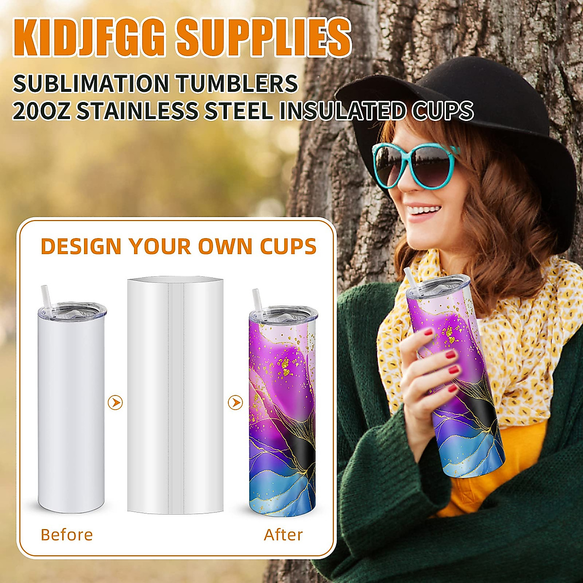 Sublimation Tumblers, KIDJFGG 8pack sublimation tumblers 20 oz skinny Straight with Lids and straws, Sublimation Shrink Wrap, Sublimation Blanks Product Stainless Steel Tumbler for Mug Press, Gift Box