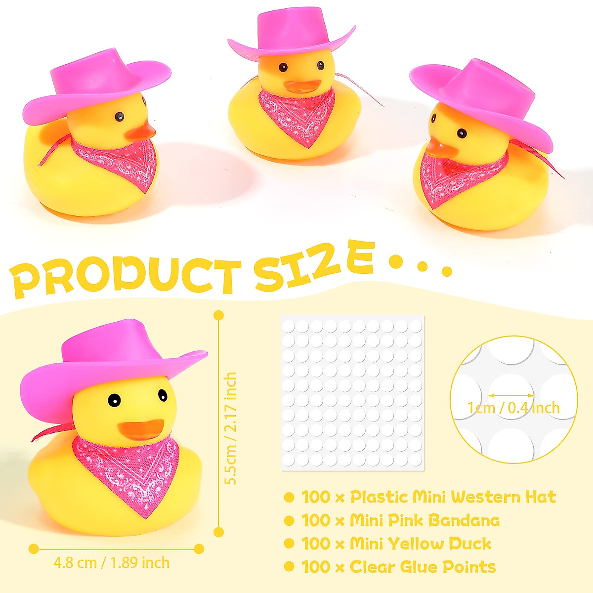 100 Sets Mini Rubber Duck in Bulk with Hat and Bandana Cute Cowboy Rubber Duckies Float Bath Toys for Baby Shower Birthday Swimming Party Supplies Summer Car Decoration