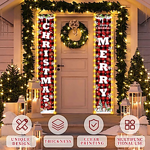 Christmas Porch Signs Banner for Outdoor Christmas Decorations with Lights, Merry Christmas Sign Hanging Door Banners(71"x 12") for Home Wall Front Indoor Yard Merry Christmas Banner