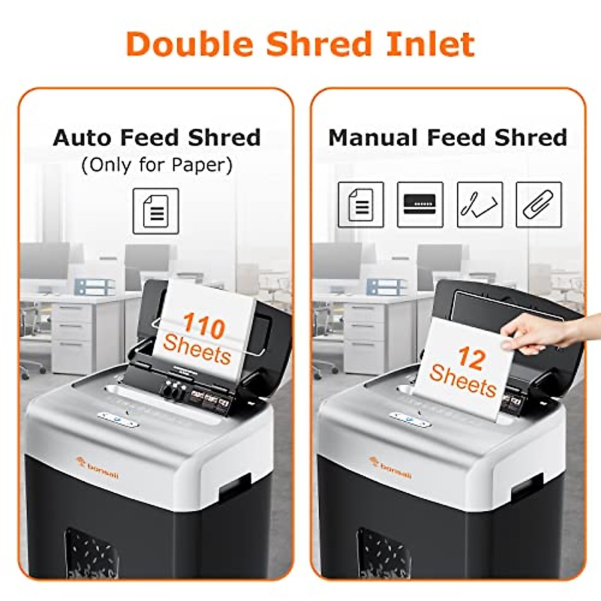 Bonsaii Paper Shredder for Office, 110-Sheet Autofeed & 12-Sheet Manual Micro Cut Heavy Duty Paper Shredder, P-4 Auto Feed Paper and Credit Card Shredder with 4 Casters, 6.1 Gal Transparent Bin C233-B