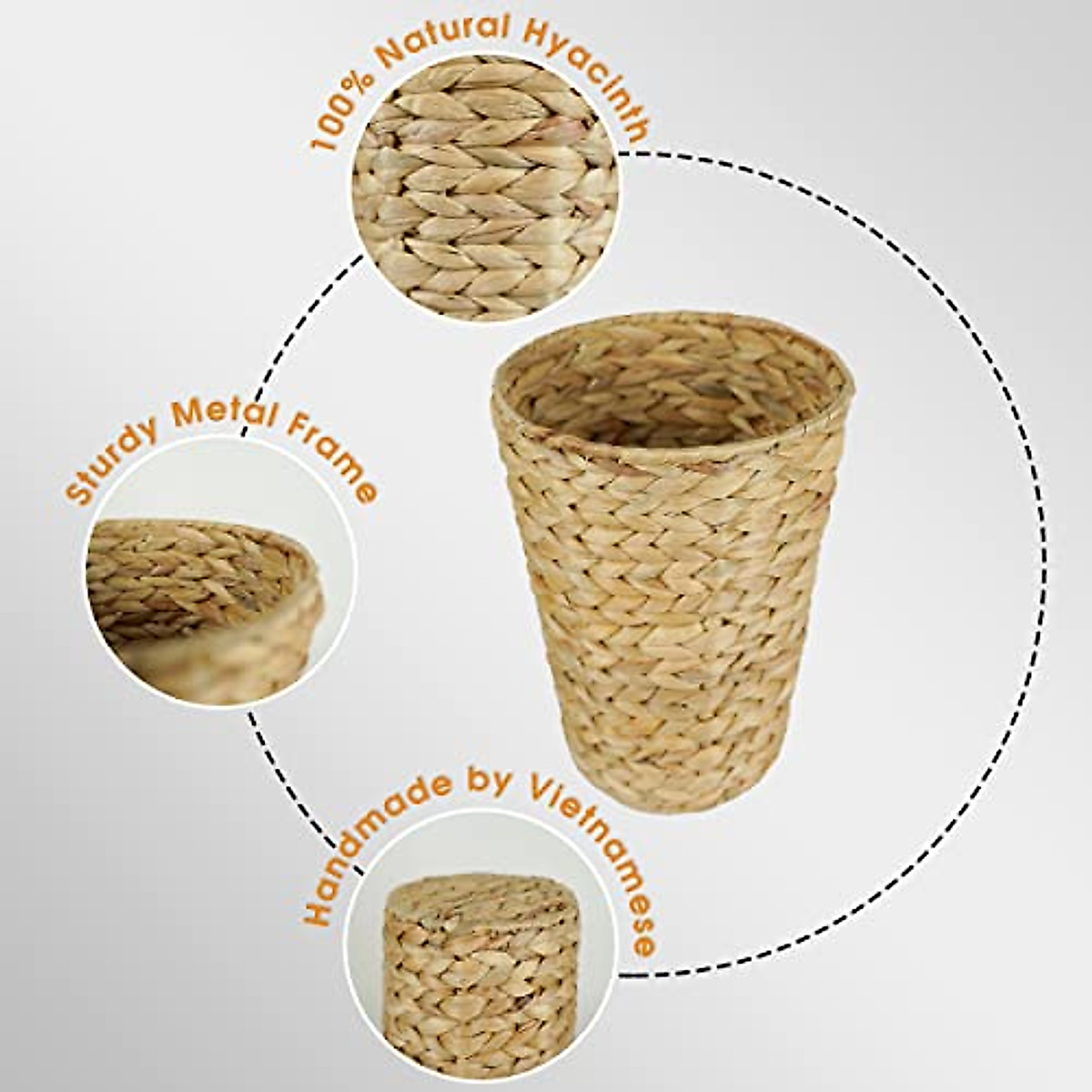MANTEIV Waste Basket Woven - Water Hyacinth Storage Rustic Boho Decor Basket - Home Office Paper Wastebasket Garbage Container Bin for Living Room Bedroom Bathroom Kitchen Set