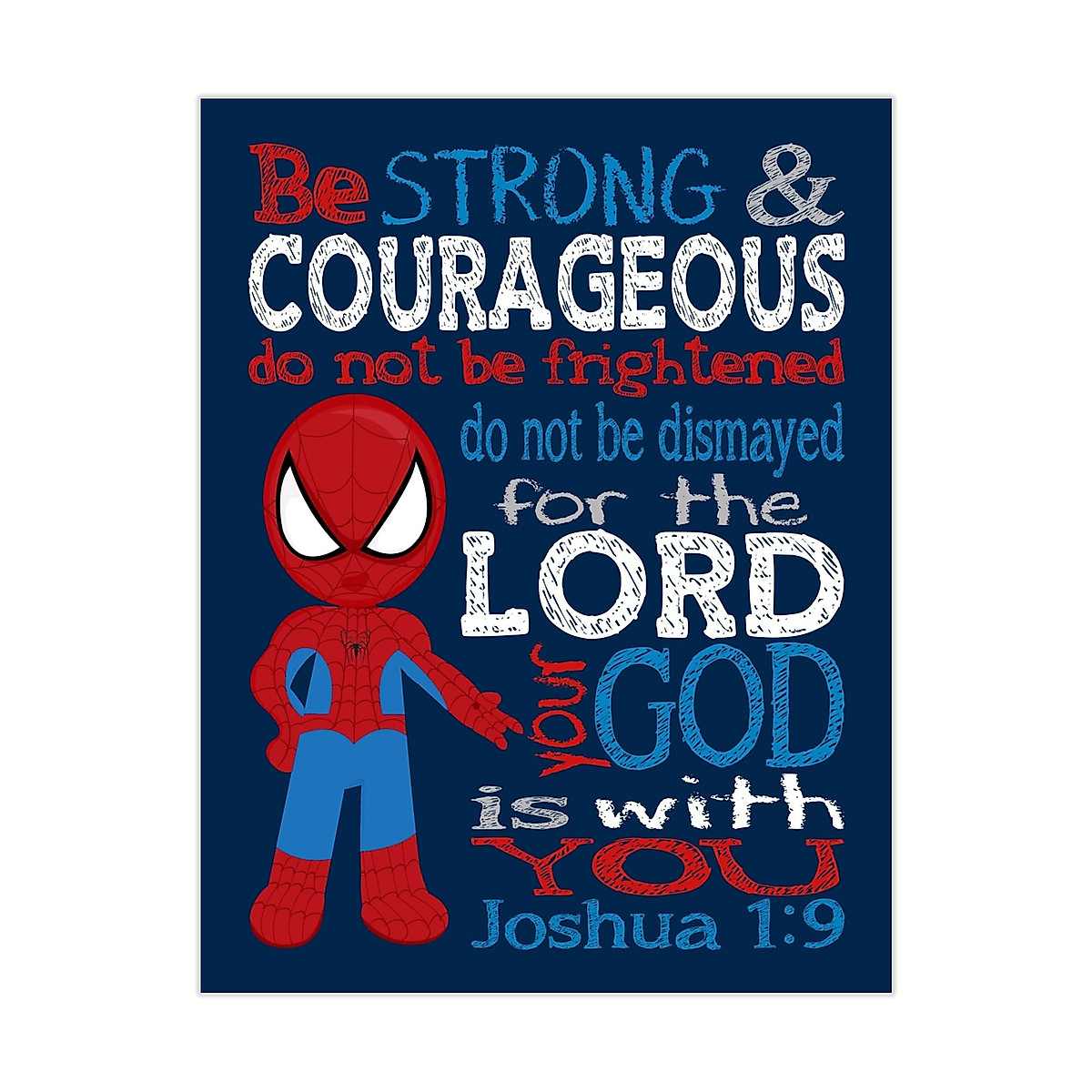 Spiderman Superhero Christian Nursery Decor Unframed Print - Be Strong and Courageous Joshua 1:9