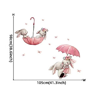 Bunny Wall Stickers Rabbit Wall Decals Peel and Stick for Kid's Girl's Room Playroom Decoration (Two Pairs of Bunnies)
