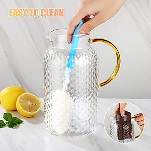 Glass Pitcher - 66 OZ fridge door pitcher Drip-Free Glass Water Pitcher with Lid, 18/8 Stainless Steel Iced Tea Pitcher, Easy Clean Heat Resistance Glass Carafe For Hot/Cold Beverages, Iced Tea, Juice