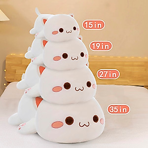 FUYU Cat Stuffed Animals, Soft Cat Plush Pillow Kawaii Kitten Stuffed Animal Toy Gifts for Kids Boys Girls Room Decor (White Round Eyes,15in/37cm)