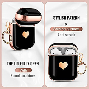 Maxjoy Compatible with Airpods Case,for Airpods 2nd Generation Case Cute Electroplating with Gold Heart Pattern with Lanyard Shockproof Cover for Girls Woman Airpods 2 &1-Black