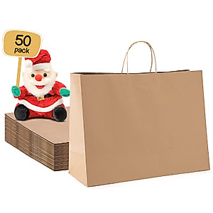 METRONIC Gift Bags with Handles, Recyclable Brown Paper Bags 16x6x12 Inch 50 Pack, Kraft Shopping Bags for Business Grocery (Bulk)