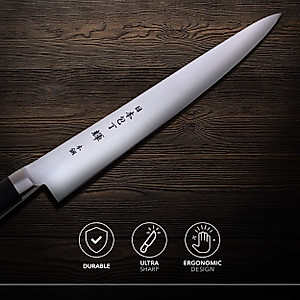 JCK Original Kagayaki CarboNext Japanese Chef’s Knife, KC-10ES Professional Sujihiki Knife, High Carbon Tool Steel Pro Kitchen Knife with Ergonomic Pakka Wood Handle, 11.8 inch