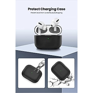 IceSword Airpods Pro 2nd/1st Generation Case Cover, Full Protective Silicone AirPods Skin Soft Shell Shock-Absorbing Protective Full-Body Keychain for Women Men [Front LED Visible] Airpods - Black