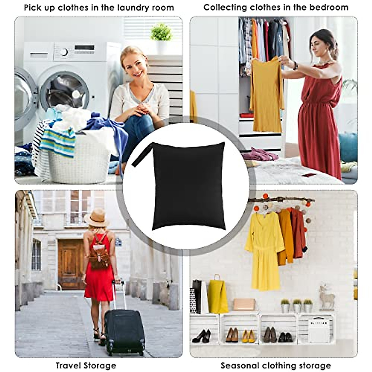 Prasacco Travel Laundry Bag, Waterproof Wet Bag Reusable Dirty Clothes Bag for Traveling Gym Swimming Yoga Clothes, 1 Pack Black