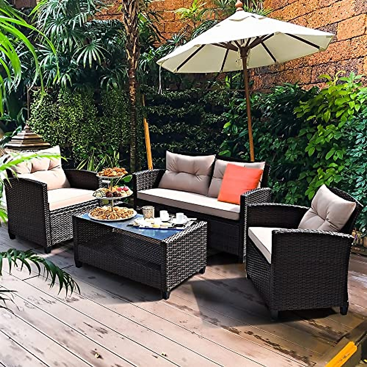 CXDTBH 8PCS Outdoor Rattan Furniture Set Cushioned Sofa Armrest Table Single Sofa Loveseat