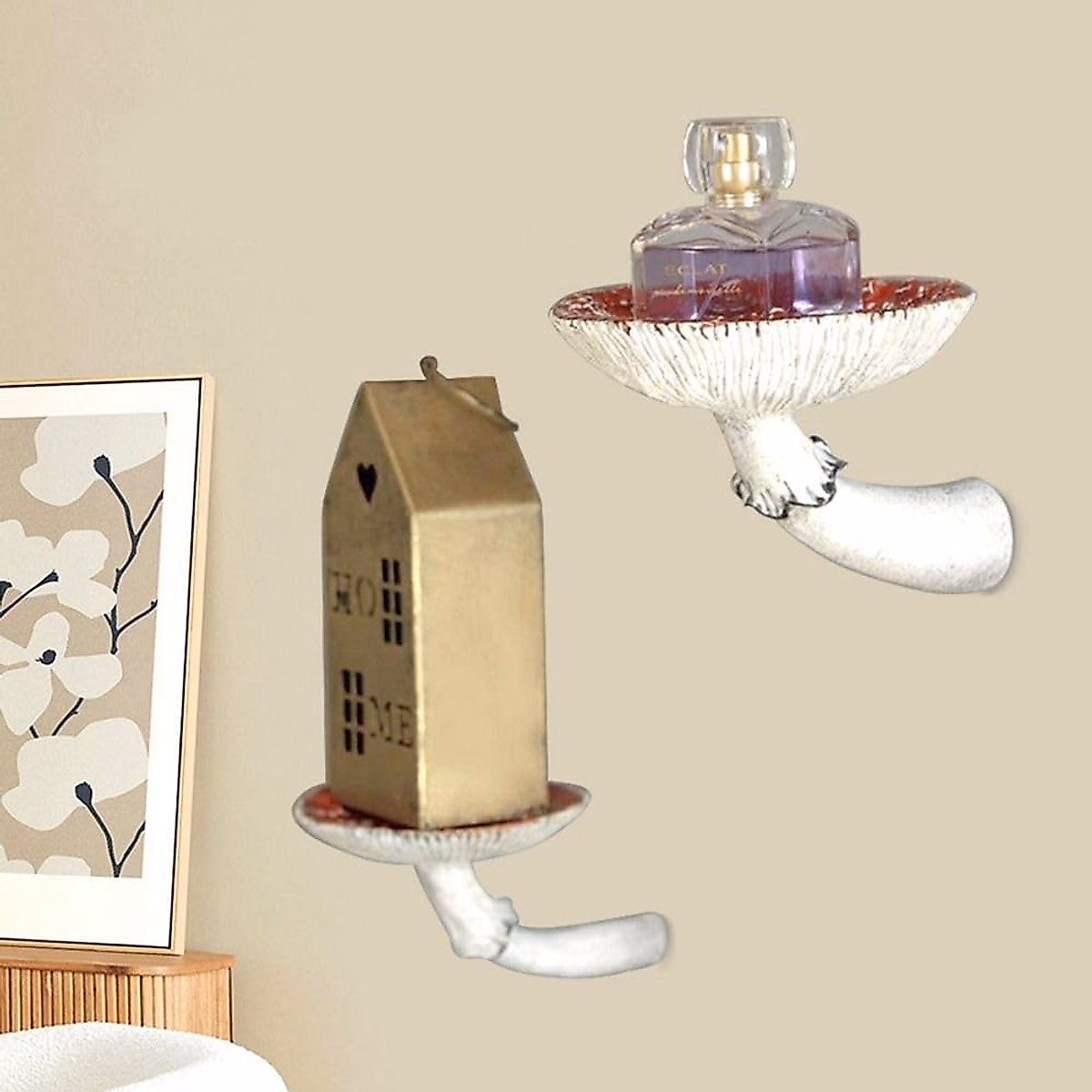 1PCS Mushroom Hanging Shelf,Cute Mushroom Wall Floating Shelf Wall Mounted Hanging Shelves for Home(L)