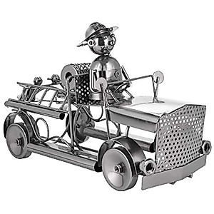 BRUBAKER Wine Bottle Holder 'Fire Engine' - Table Top Metal Sculpture - with Greeting Card