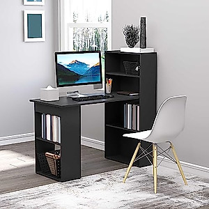 HOMCOM Modern Home Office Desk with 6-Tier Storage Shelves, 47" Writing Table with Bookshelf, Black